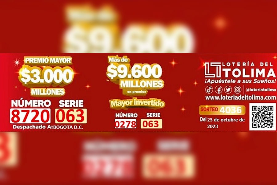 Cayó el premio mayor de la Lotería del Tolima