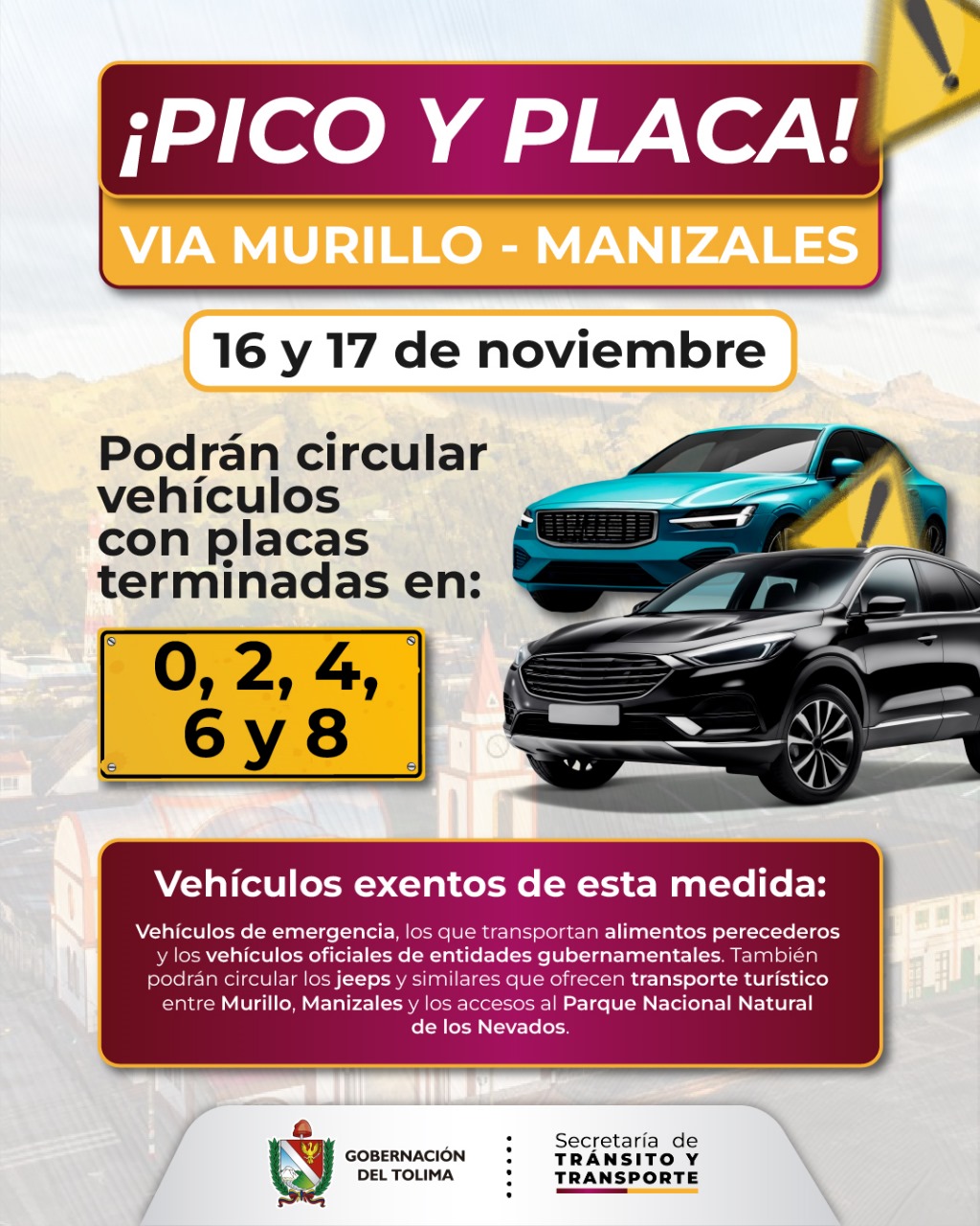 ¡Ojo! Continúa pico y placa en la vía Murillo - Manizales este fin de ...